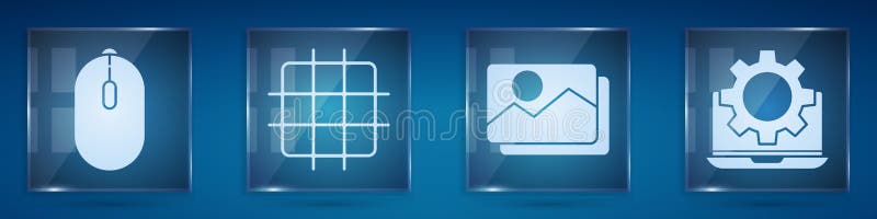 Set Computer Mouse, Grid Graph Paper, Picture Landscape and Laptop and ...