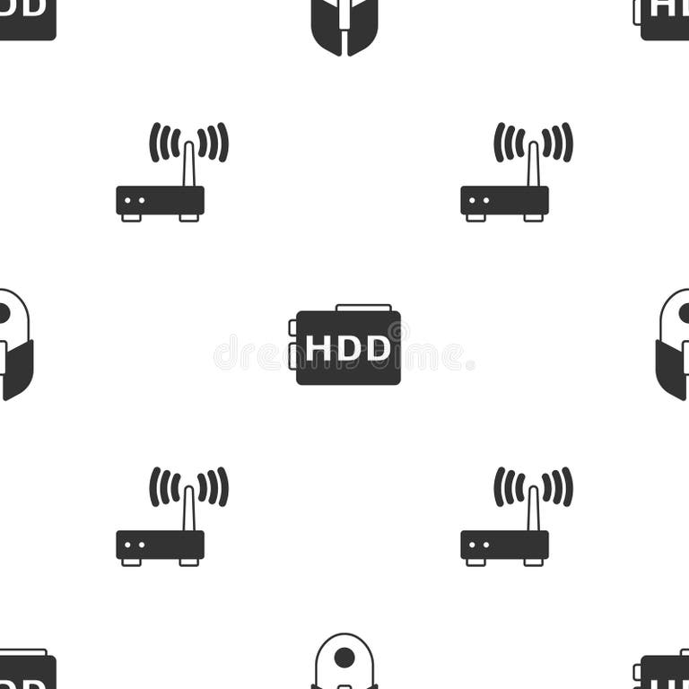 Set Computer Mouse, Hard Disk Drive HDD and Router and Wi-fi Signal on ...