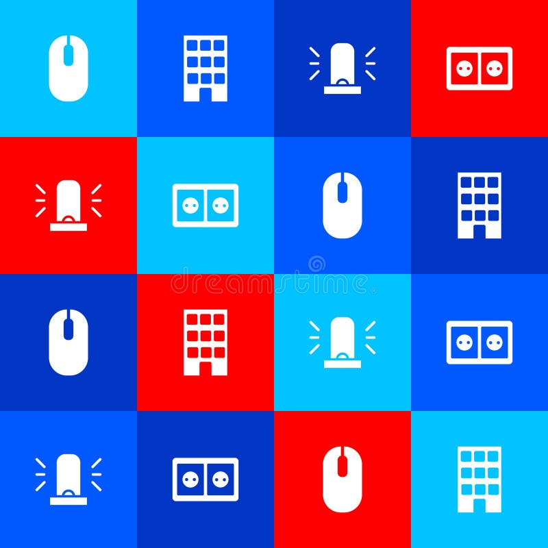 Set Computer Mouse, House, Flasher Siren and Electrical Outlet Icon ...