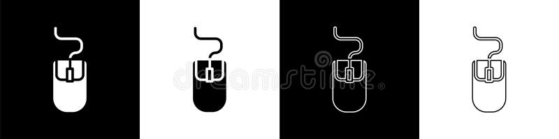 Set Computer Mouse Icon Isolated on Black and White Background. Optical ...