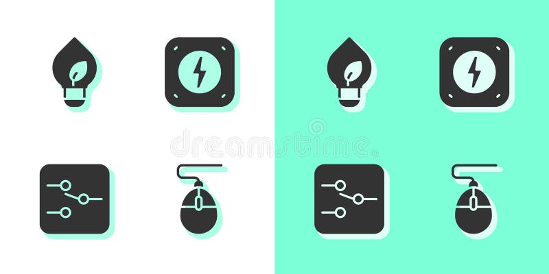 Set Computer Mouse, Light Bulb with Leaf, Switch in Electronic Circuit ...