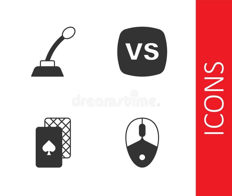 Set Computer Mouse, Microphone, Playing Cards and VS Versus Battle Icon ...
