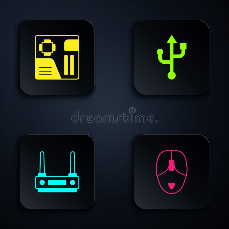 Set Computer Mouse, Motherboard Digital Chip, Router and Wi-fi Signal ...