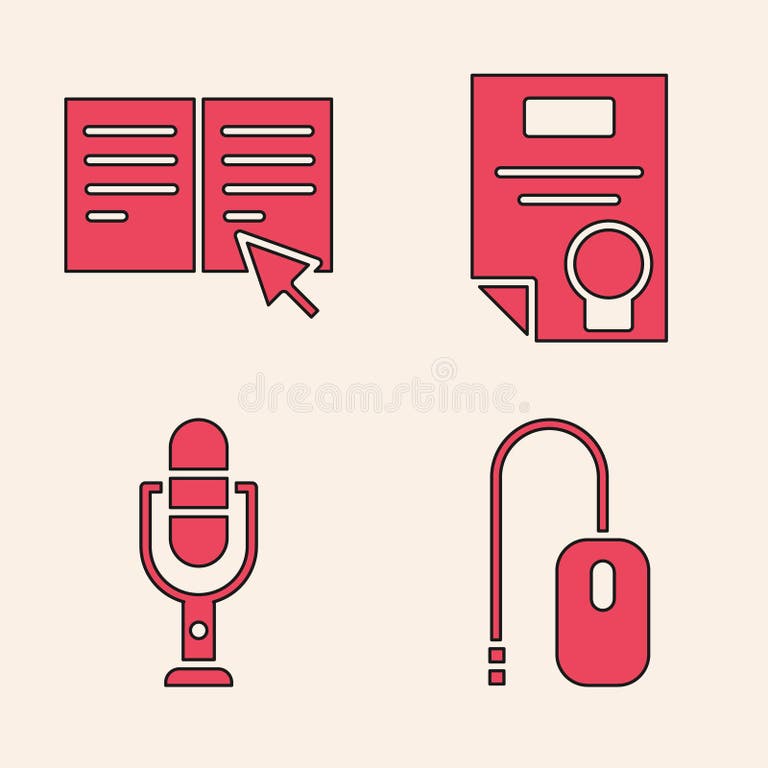 Set Computer Mouse, Online Book, Certificate Template and Microphone ...