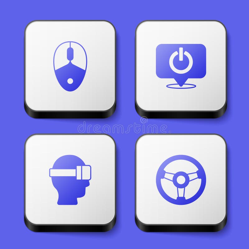 Set Computer Mouse, Power Button, Virtual Reality Glasses and Racing ...