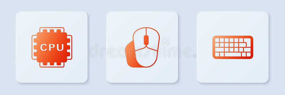 Set Computer Mouse, Processor with CPU and Keyboard. White Square ...