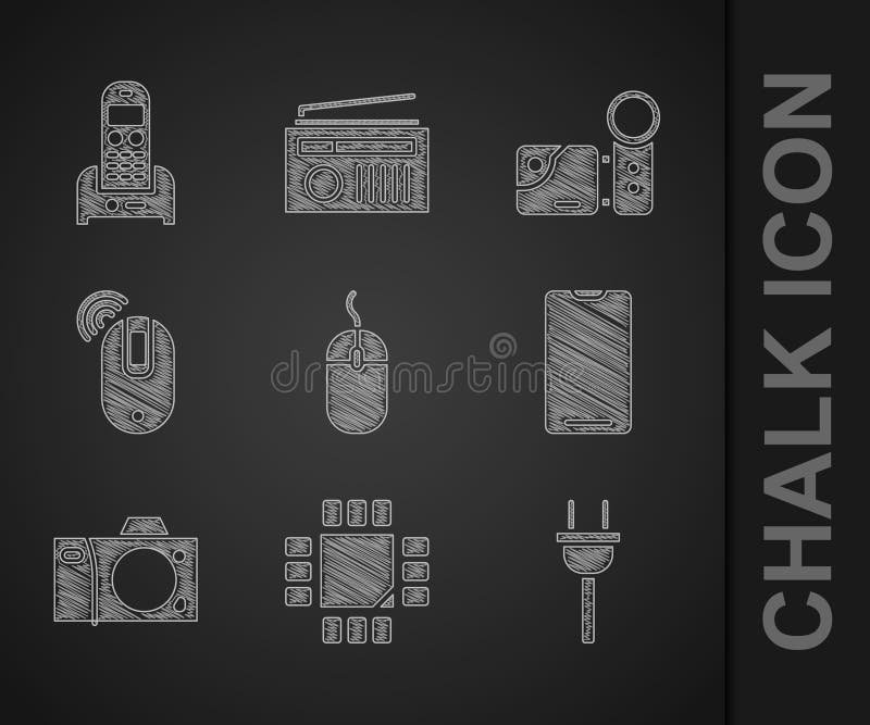 Set Computer Mouse Processor With Microcircuits Cpu Electric Plug Smartphone Mobile Phone