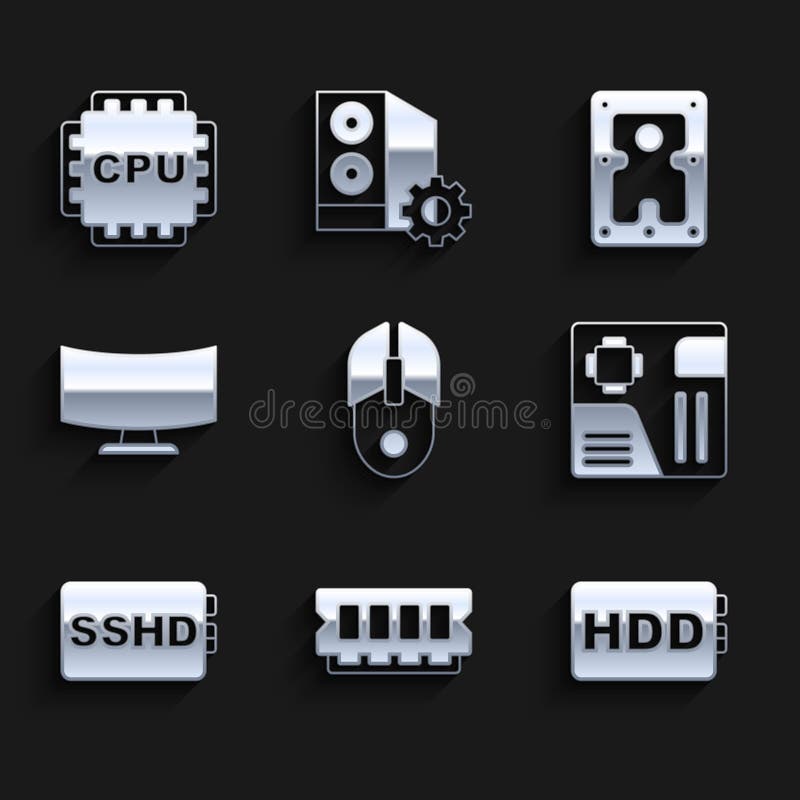 Set Computer Mouse, RAM, Random Access Memory, Hard Disk Drive HDD ...