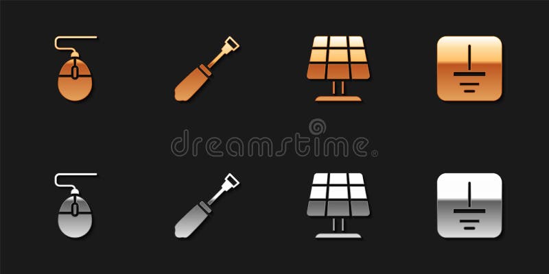 Set Computer Mouse, Screwdriver, Solar Energy Panel and Electrical ...
