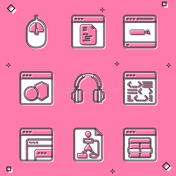 Set Computer Mouse, Software, Search Engine, Headphones, and Flowchart Icon. Vector Stock Vector ...