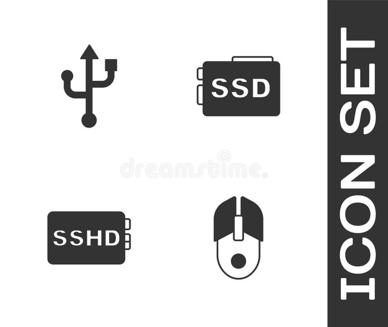Set Computer Mouse, USB, SSHD Card and SSD Icon. Vector Stock Vector ...