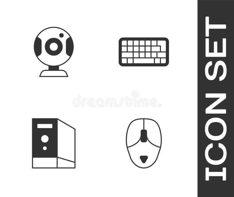 Set Computer Mouse Web Camera Case Of Computer And Keyboard Icon Vector Stock Vector