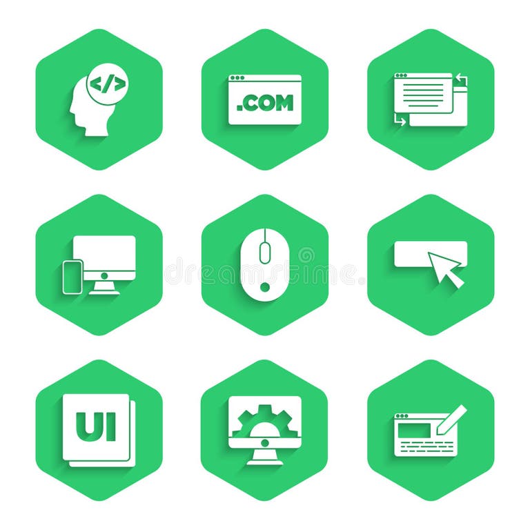 Set Computer Mouse, Web Development, UI or UX Design, Monitor and Mobile, and Front End Icon ...
