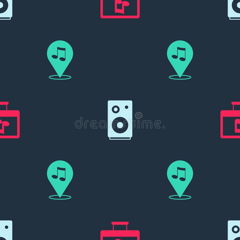 Set Computer with Music Note, Stereo Speaker and Location Musical on ...