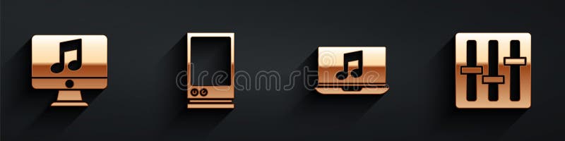 Set Computer with Music Note, Voice Assistant, Laptop with Music Note ...