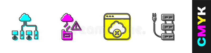 Set Computer Network, Cloud Technology Data Transfer, Failed Access Cloud Storage and Server ...