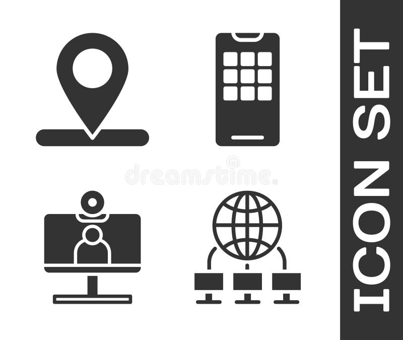 Set Computer Network, Location, Video Chat Conference and Mobile Phone ...