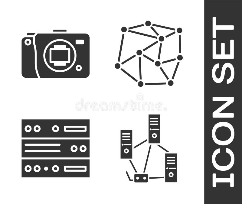 Set Computer Network Mirrorless Camera Server Data Web Hosting And Neural Network Icon 8828