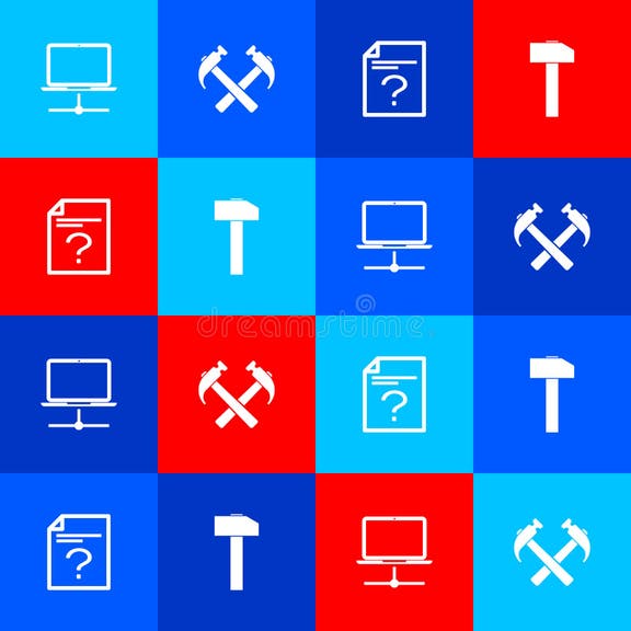 Set Computer Network, Two Crossed Hammers, Unknown Document and Hammer Icon. Vector Stock Vector ...