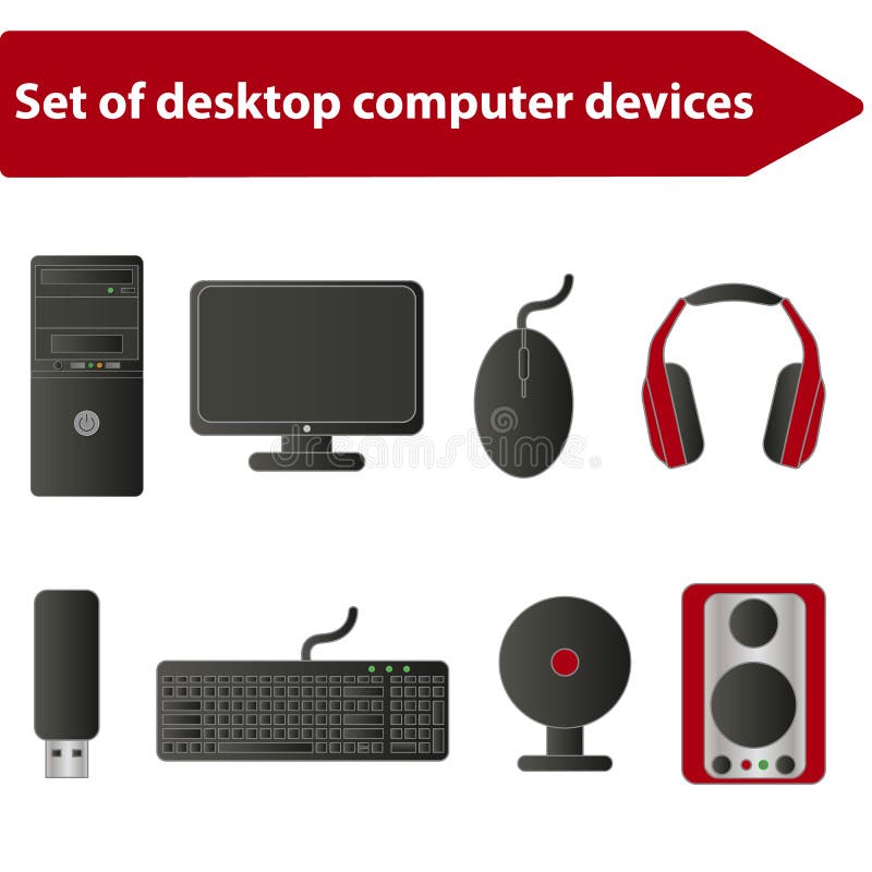 Set of computer parts stock vector. Illustration of video - 97031003