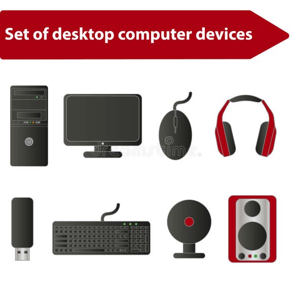 Set of computer parts stock vector. Illustration of desktop - 100909018