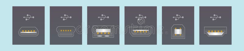 Set of Computer Port Cartoon Icon Design Template with Various Models ...