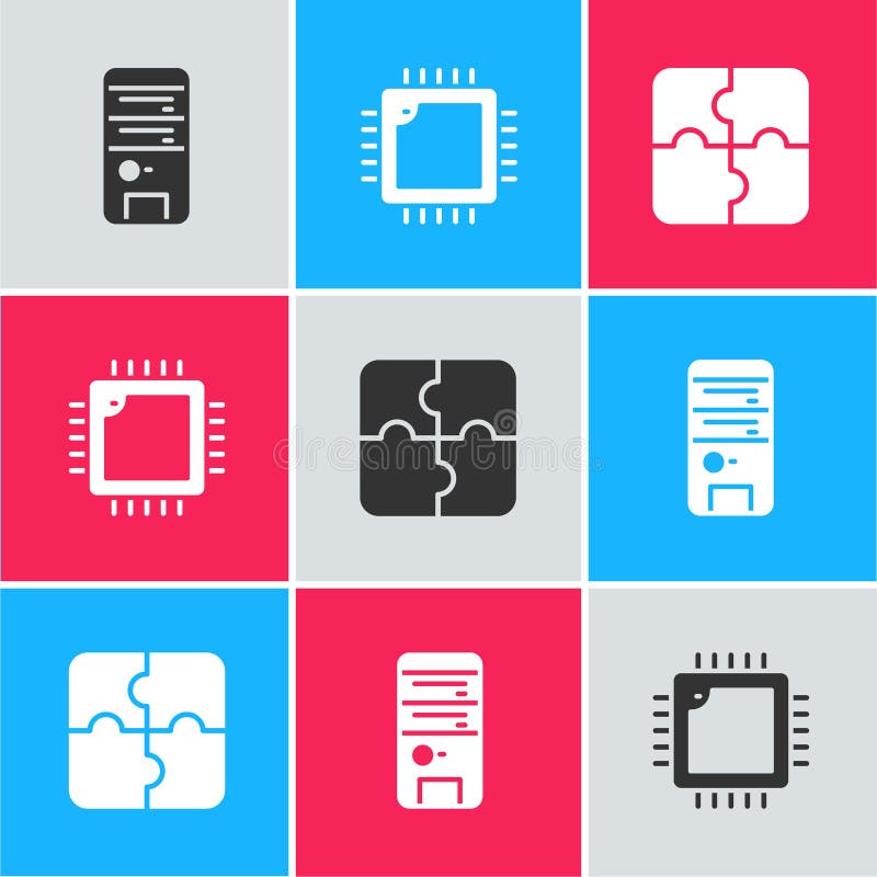 Set Computer, Processor with CPU and Piece of Puzzle Icon. Vector Stock ... Set Computer, Processor with CPU and Piece of Puzzle Icon. Vector Stock ...