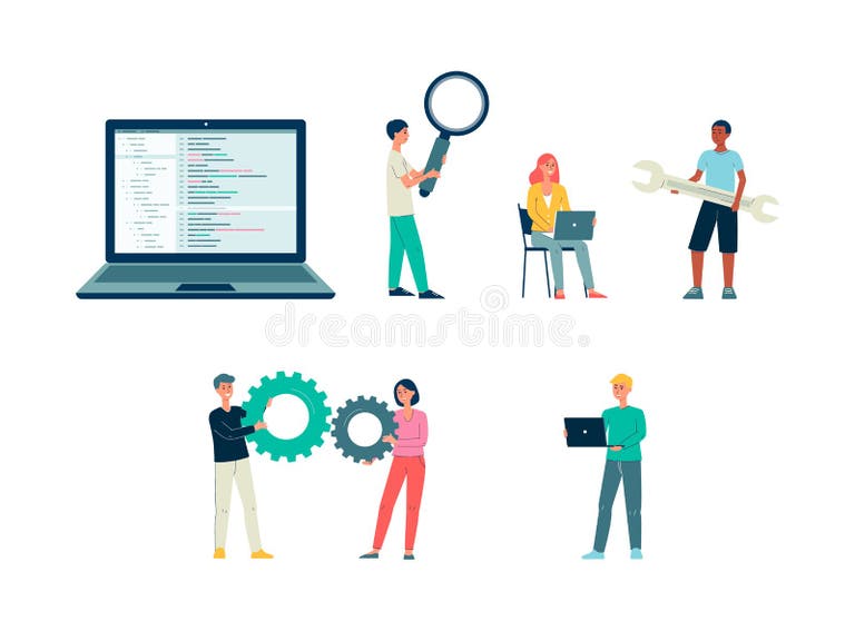 Set of Computer Programmers and Code Testers Flat Vector Illustration ...