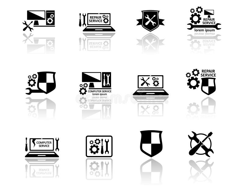 Set of Computer Service Icons Stock Illustration - Illustration of ...