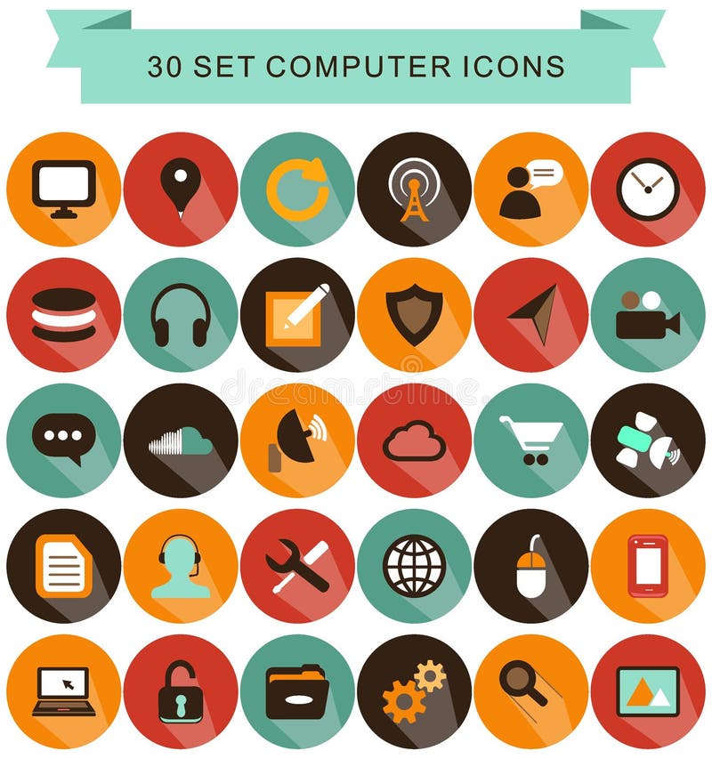 Set computer shadow icons stock vector. Illustration of computer - 57145621