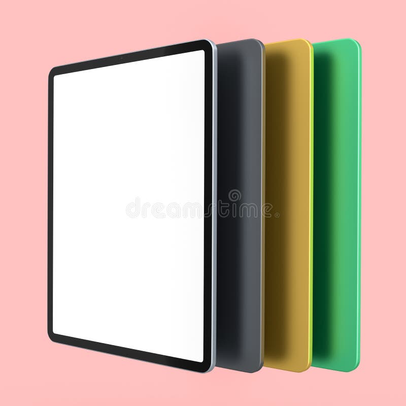 Set of Computer Tablets with Cover Case and Blank Screen Isolated on ...