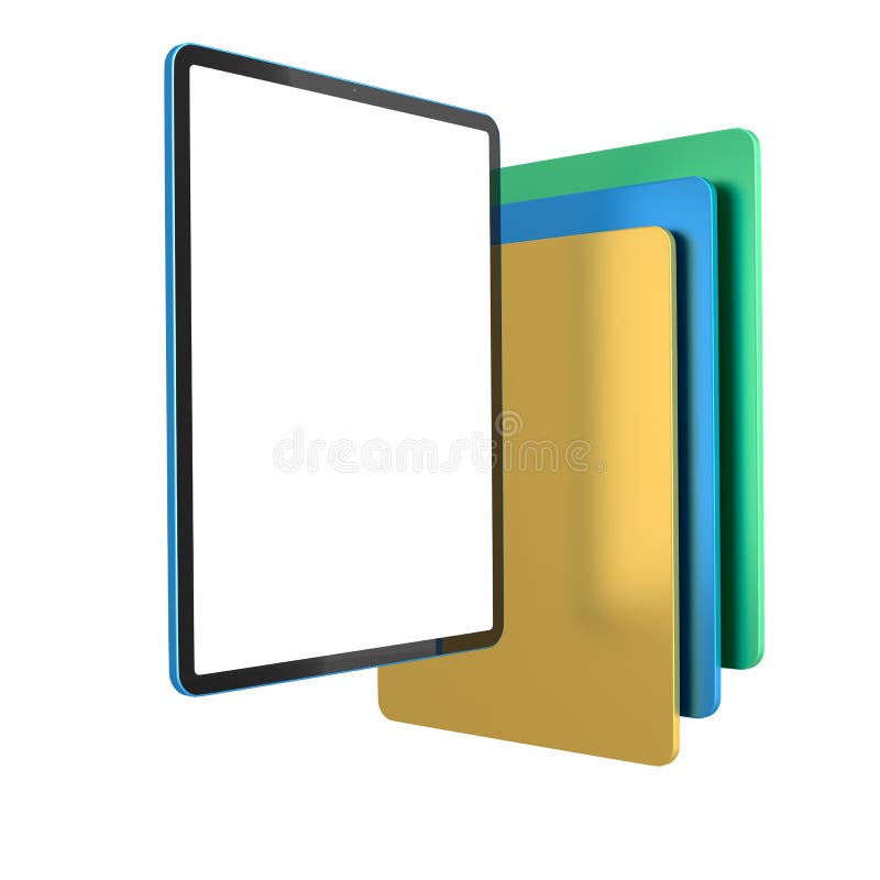Set of Computer Tablets with Cover Case and Blank Screen Isolated on ...