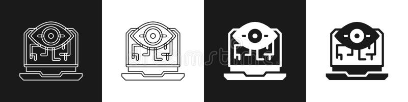 Set Computer Vision Icon Isolated on Black and White Background ...