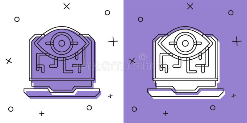 Set Computer Vision Icon Isolated on White and Purple Background ...