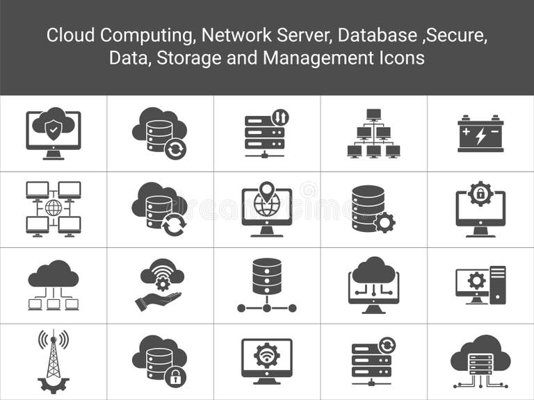 A Set of Computing, Including Data Storage, Networking, Security, and Server Management Icons ...