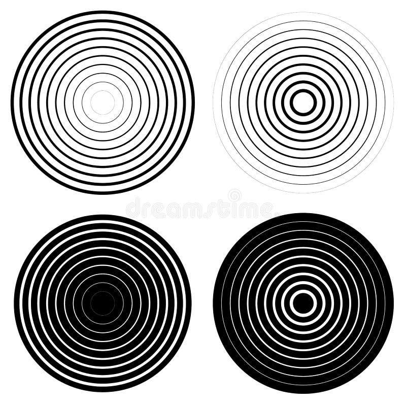 Set of 4 Concentric Circle Elements. Ripple, Radiating Circles Stock ...