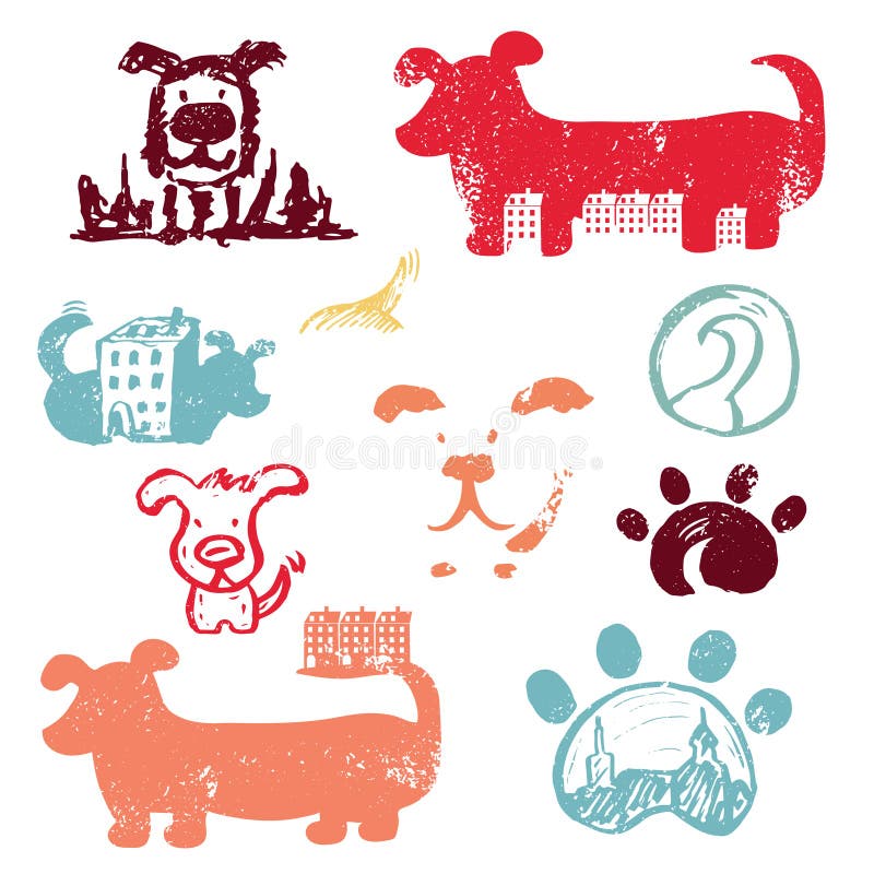 Set of Concept Hand Drawn Icons Logo Template with Dogs . Stock Vector ...