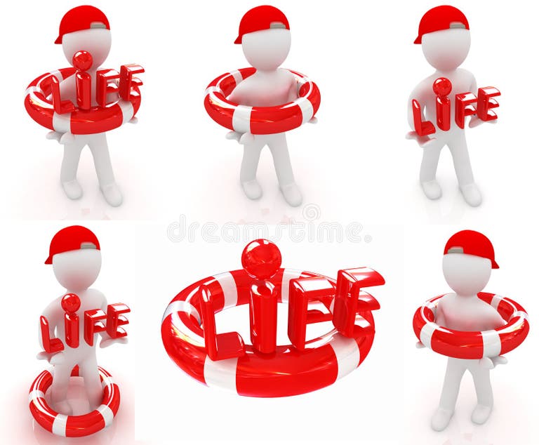 Set. Concept of Life-saving with 3d Man.3d Illustration Stock ...