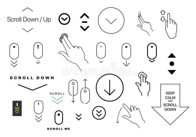 Set of Concept Line Icons Scroll Down Stock Vector - Illustration of mouse, navigation: 150041229