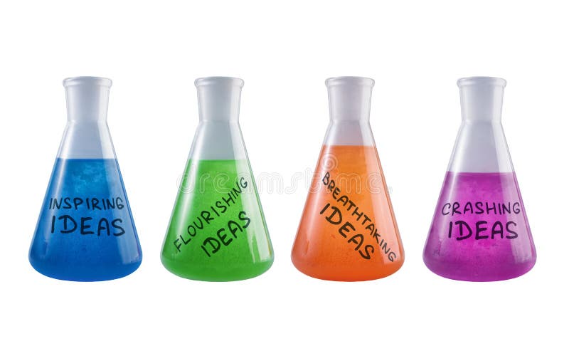 Set of Conceptual Flasks with Creative Reagents Stock Image - Image of ...