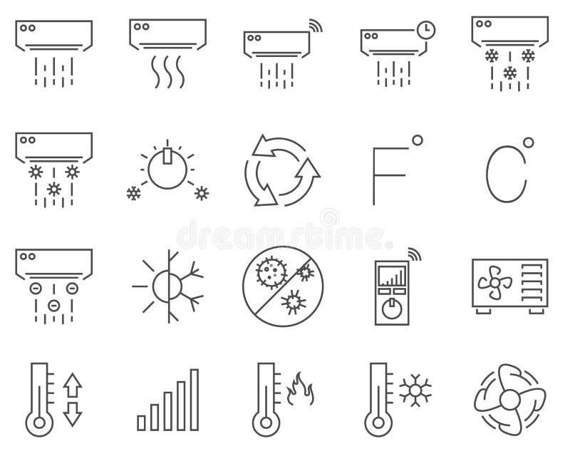 Set of Conditioning System Line Vector Icons. Stock Vector - Illustration of ventilation ...
