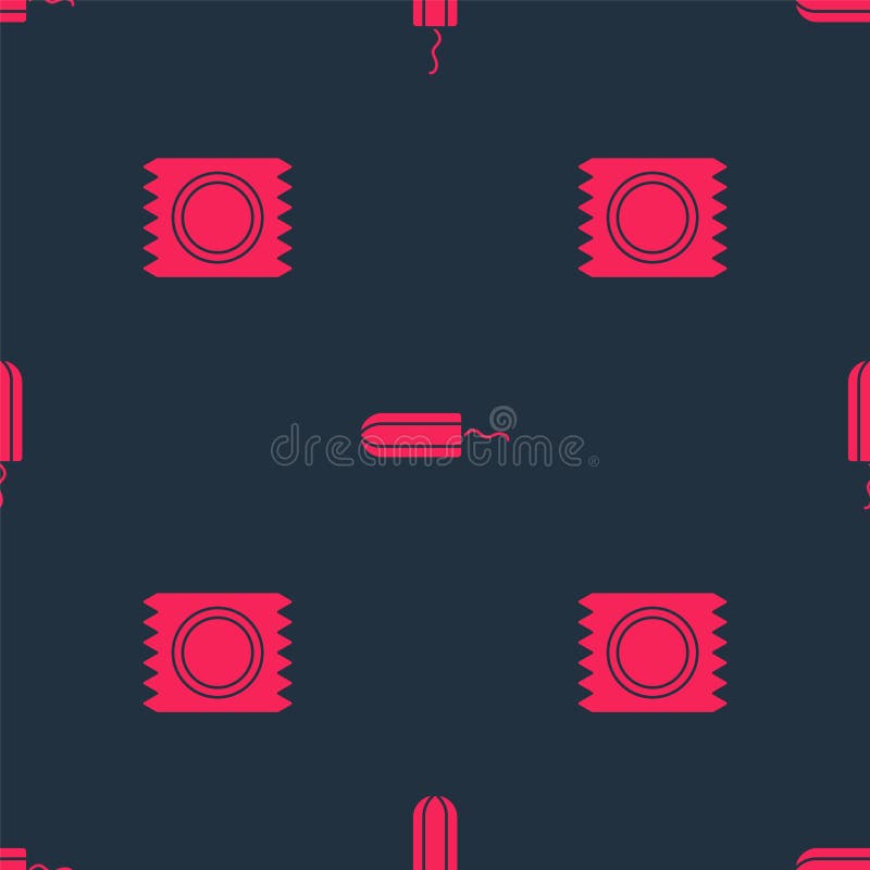 Set Condom In Package Safe Sex And Sanitary Tampon On Seamless Pattern