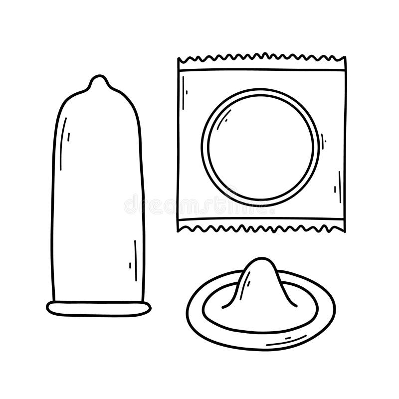 Set of Condoms in Doodle Style. Vector Illustration. Collection of ...