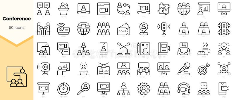Set of Conference Icons. Simple Line Art Style Icons Pack Stock Vector ...
