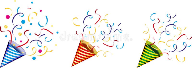 Set Confetti Party Popper Icon, Fireworks Logo, Cap, Flat Design. Stock ...