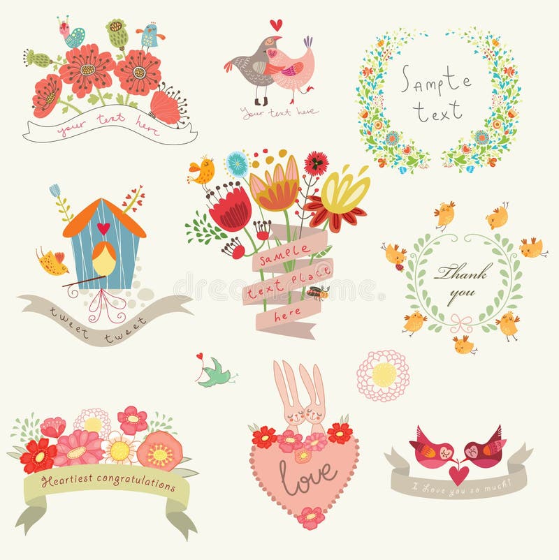 Set for Congratulations with Cute Characters Stock Vector ...