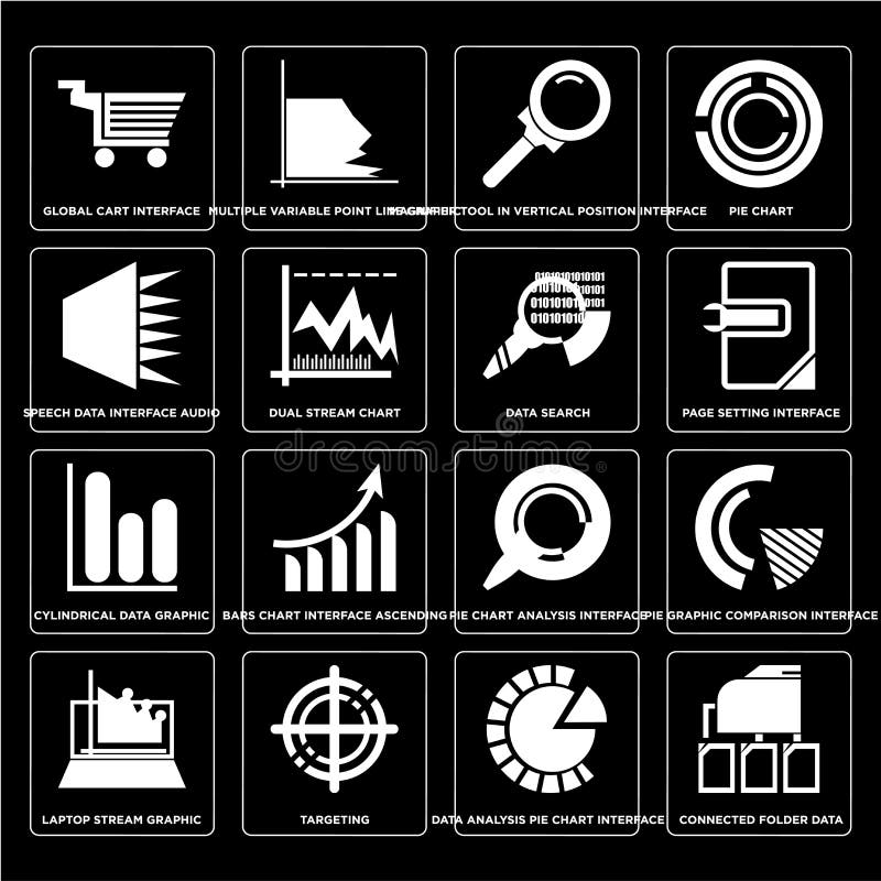 Set of Connected Folder Data, Speech Data Interface Audio, Targeting, Laptop Stream Graphic ...