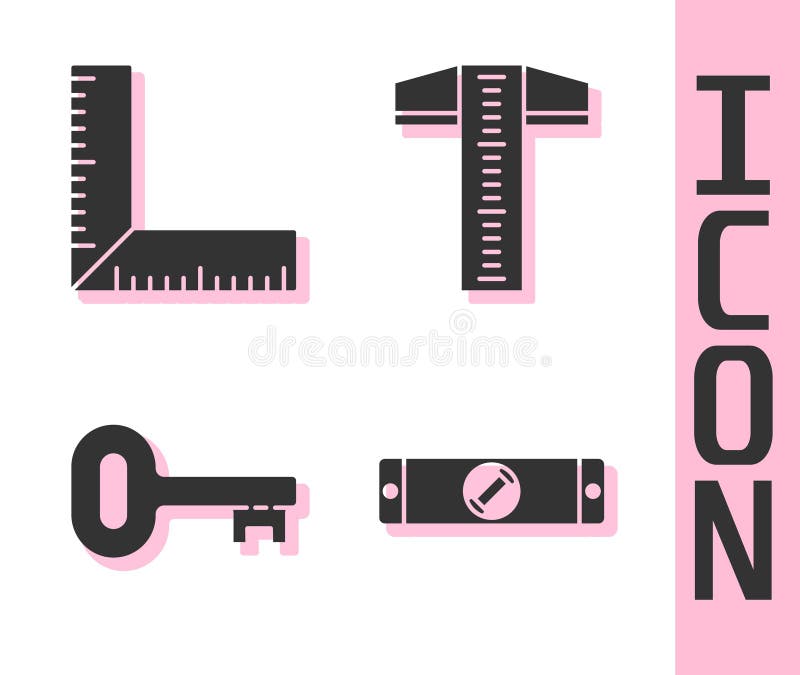 Set Construction Bubble Level, Corner Ruler, Old Key and T-square Line ...