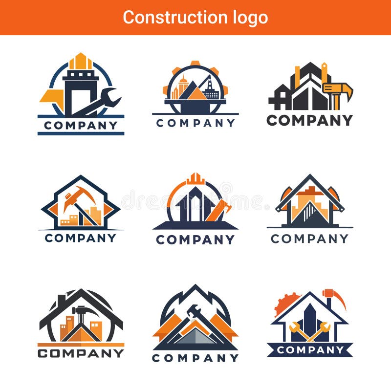 Set of Construction Company Logo Design Elements Stock Vector - Illustration of property, logo ...