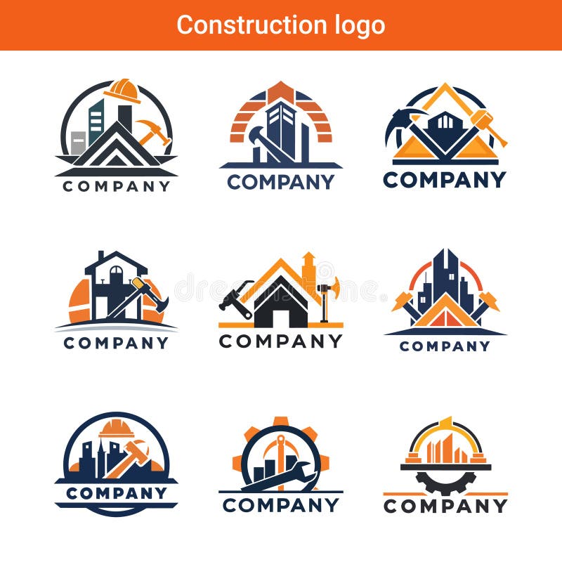 Set of Construction Company Logo Design Elements Stock Vector - Illustration of signage ...